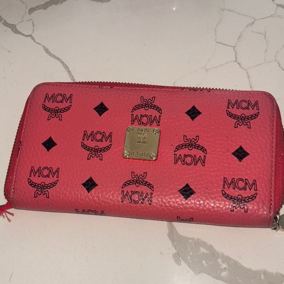 MCM | Bags | Mcm Red Leather Zip Wallet Needs Lovesee Callouts | Poshmark